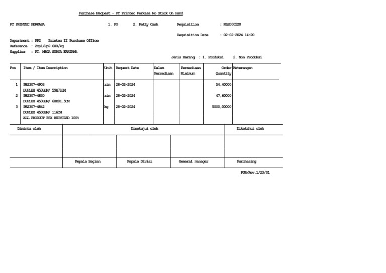 Contoh Purchase Request | PDF