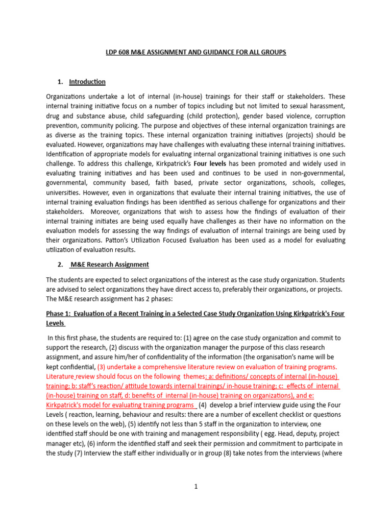 Guidance On LDP 608 M&e Assignment | PDF | Evaluation | Behavior
