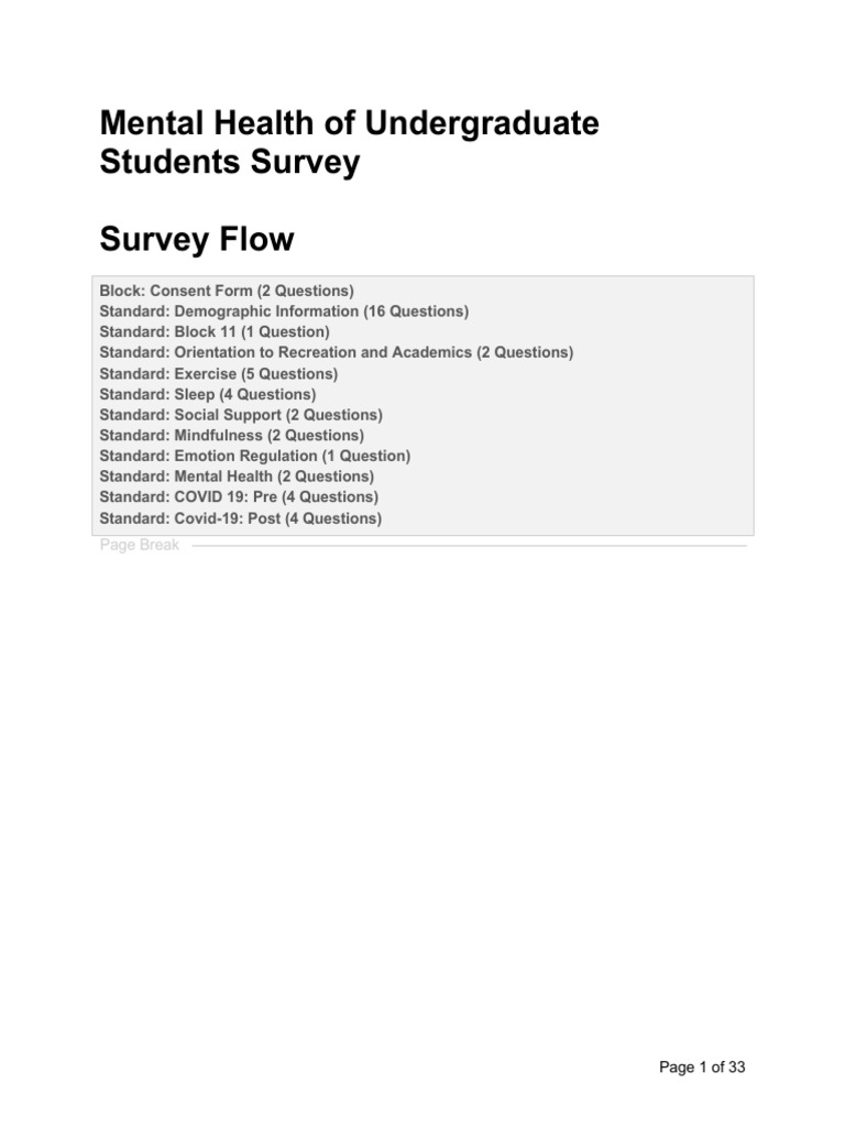 01 Mental Health of Undergraduate Students Qualtrics Survey | PDF ...