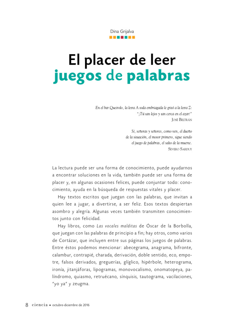 Juegos de palabras en la lectura | PDF