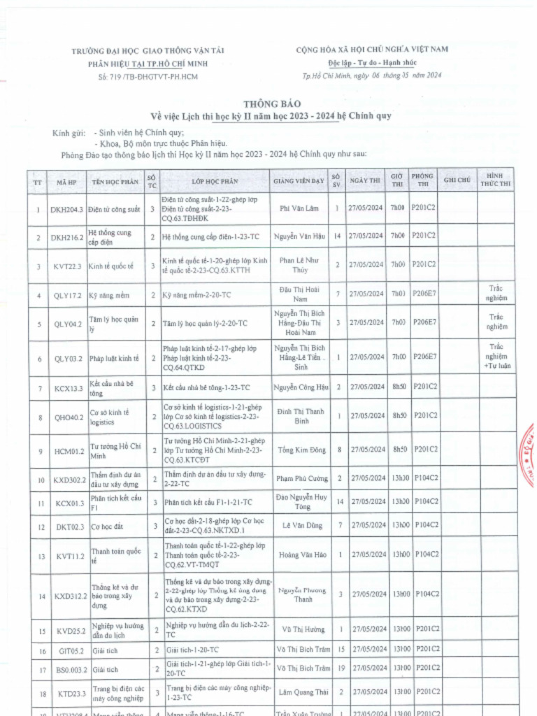 TB - 719 LỊCH THI HKII NH 2023 2024 070524 1 | PDF