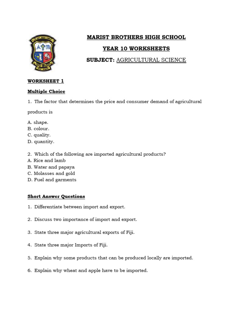 Year 10 Agricultural Science Worksheets | PDF | Agriculture | Organic ...