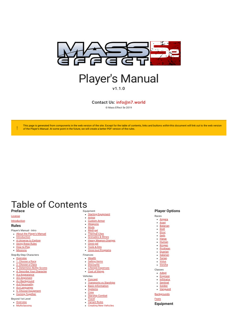 v1.1.0 - Mass Effect 5e - Printable Player's Manual | PDF | License