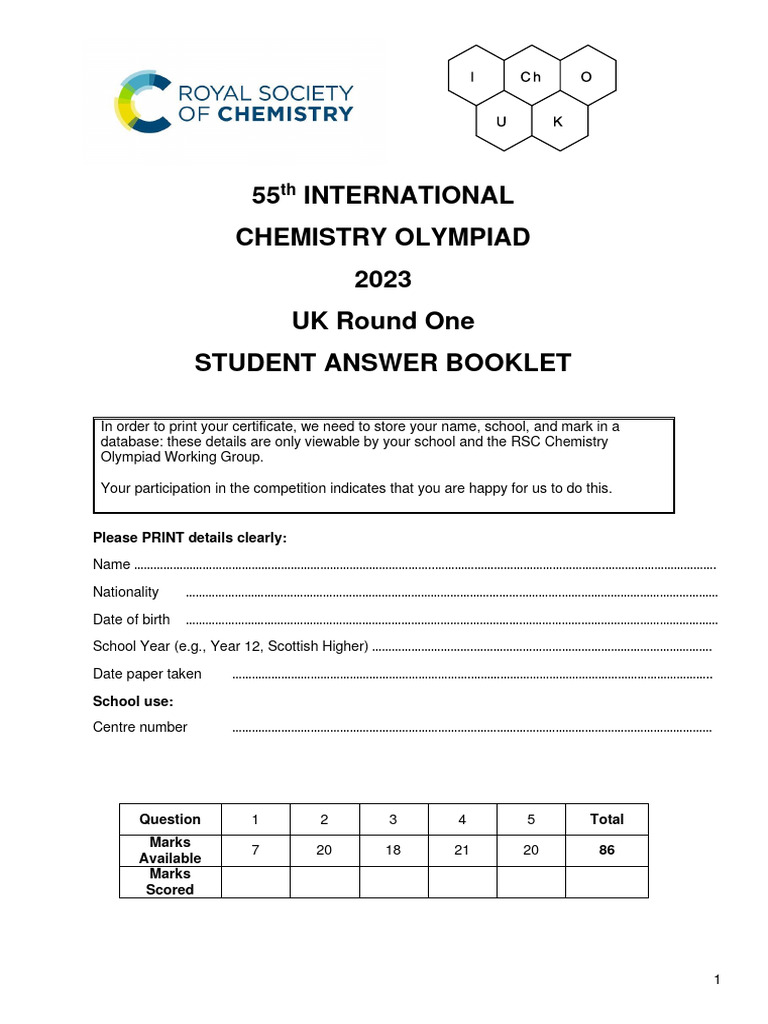 ICHO 2023 UK Round One Paper | PDF | Aldehyde | Carboxylic Acid