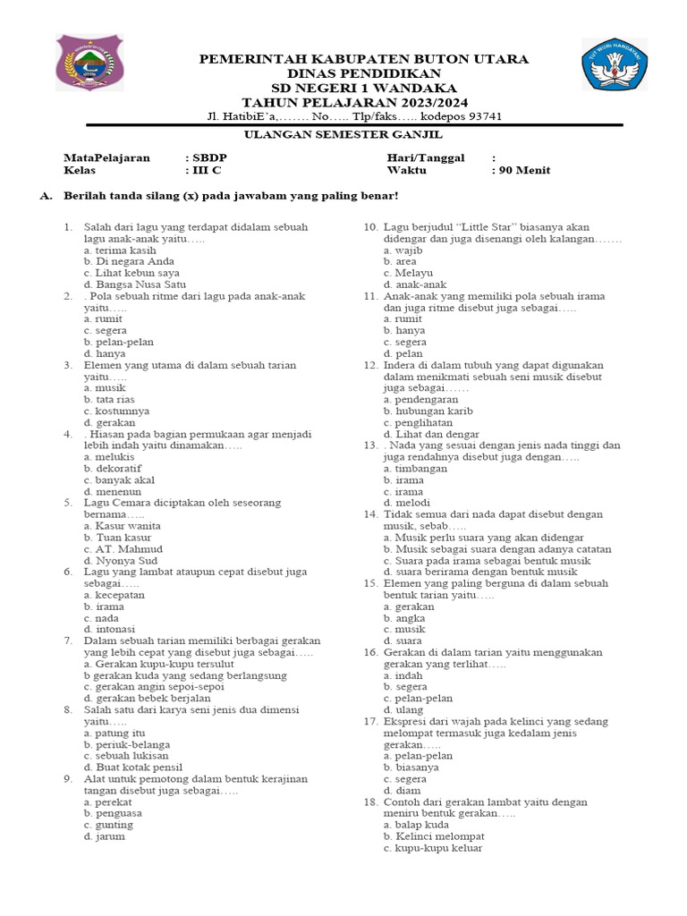 Soal SBDP Kelas 3 | PDF