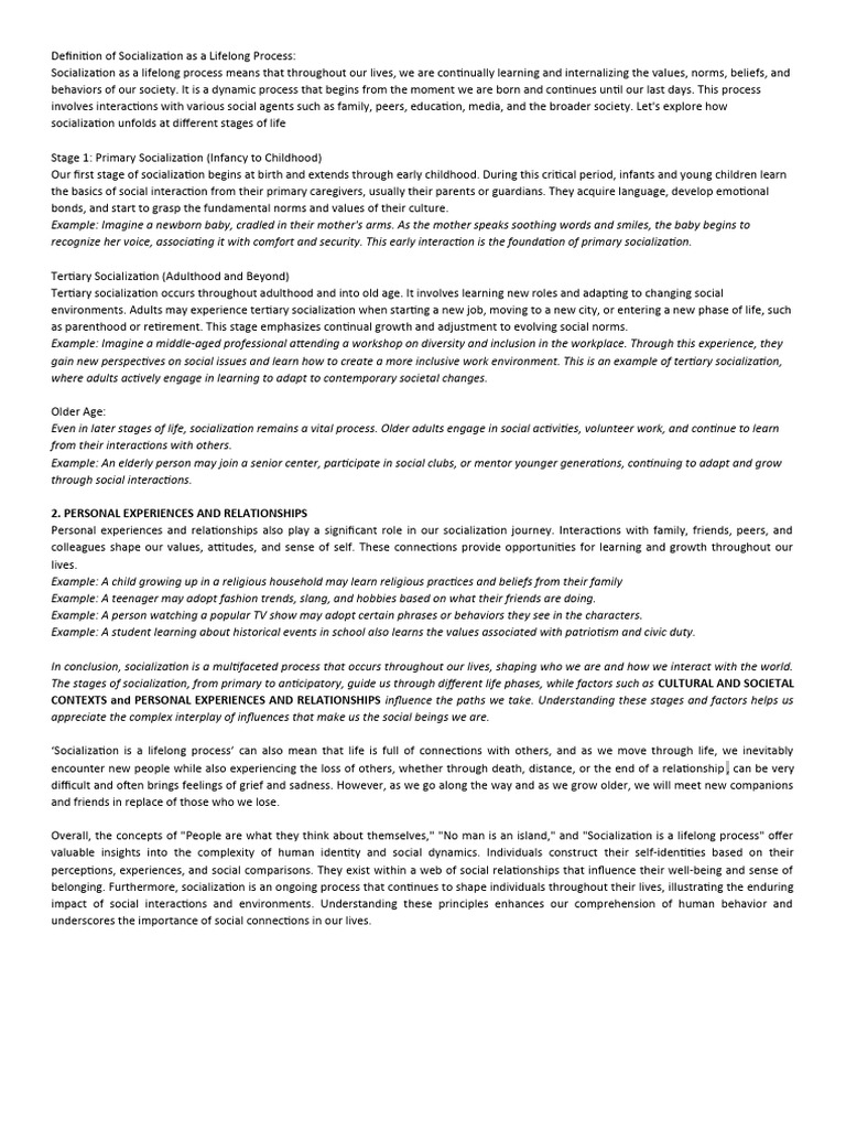 Socialization As A Lifelong Process | PDF | Socialization | Infants Socialization As A Lifelong Process | PDF | Socialization | Infants