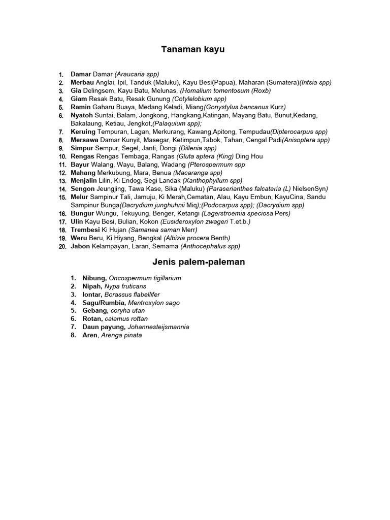 Jenis Tanaman Kayu dan Palem | PDF
