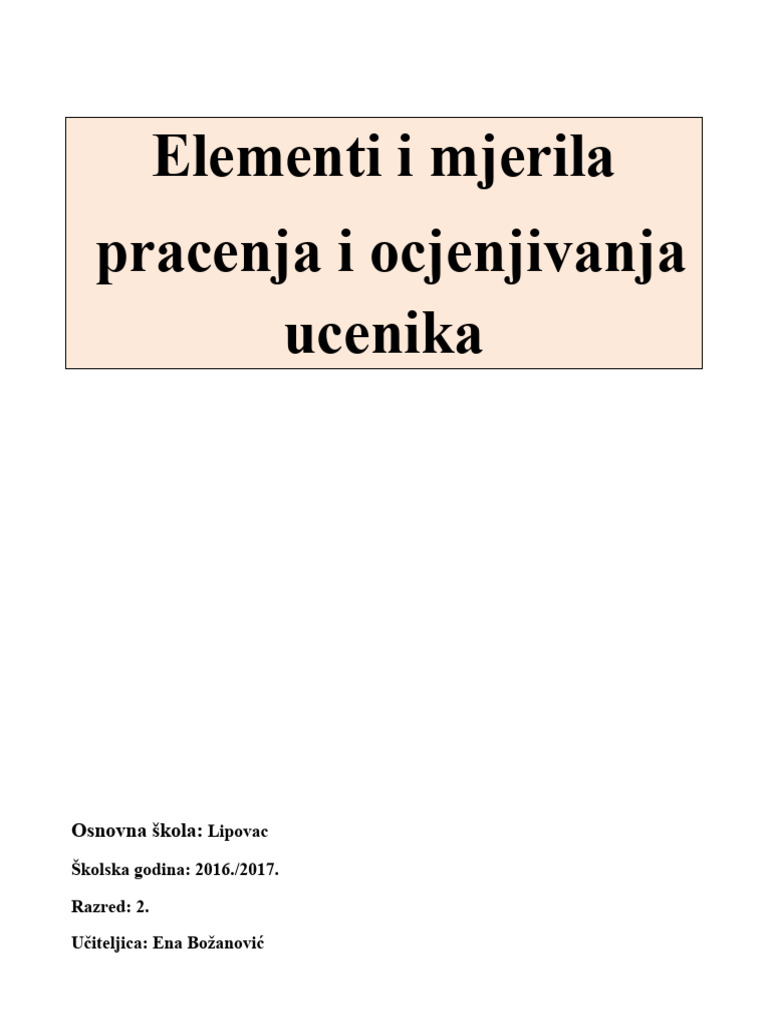 ELEMENTI I MJERILA PRAĆENJA I OCJENJIVANJA UČENIKA - Ena | PDF