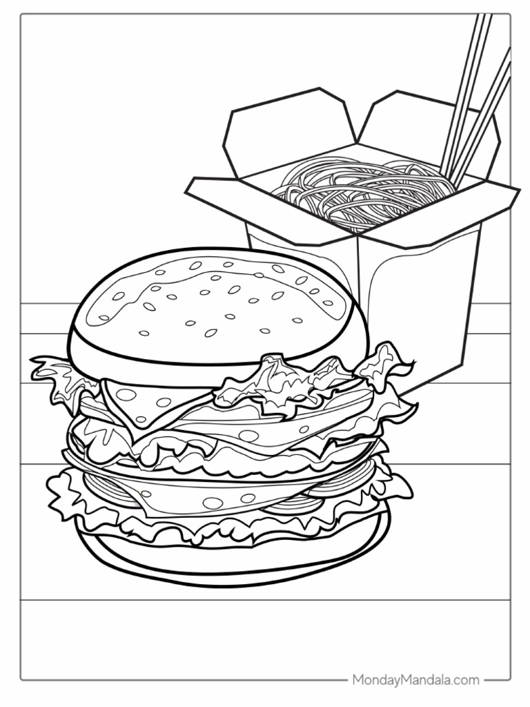 Burgers and Noodles Coloring Page | PDF