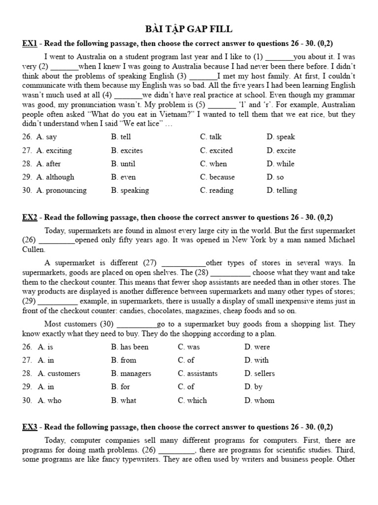 BÀI TẬP GAP FILL | PDF | Solar System | Planets