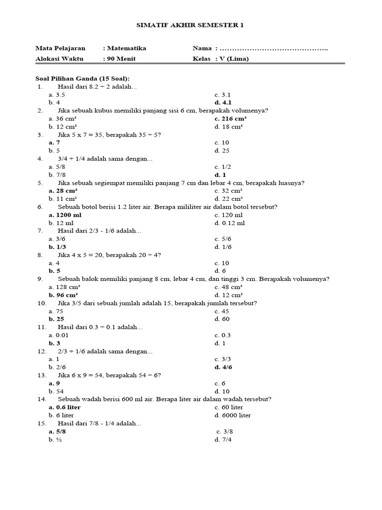 Soal Sas Matematika | PDF | Griya & Taman | Seni
