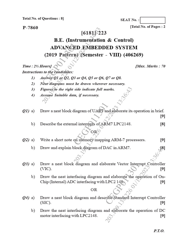 Advanced Embedded System Be - Instru (2019 Pattern) Sem Viii Nov Dec 23 ...
