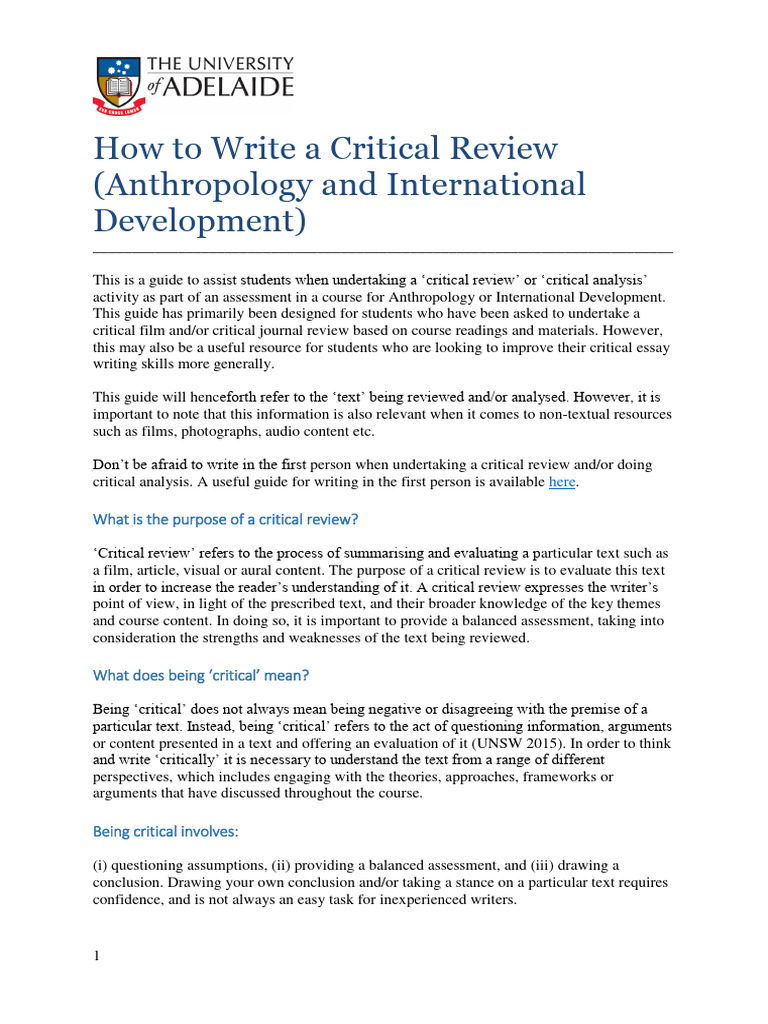 How To Write A Critical Review in Anthropology and International ...