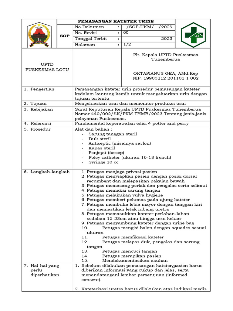 Pemasangan Kateter Urin | PDF