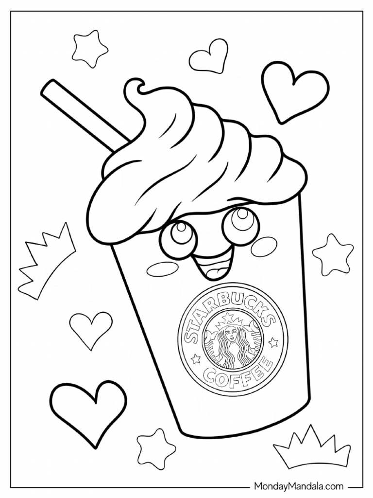 Cartoon Starbucks Frappe Coloring Page | PDF