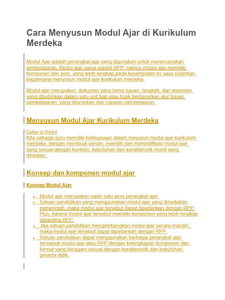 Panduan Penyusunan Modul Ajar Merdeka | PDF