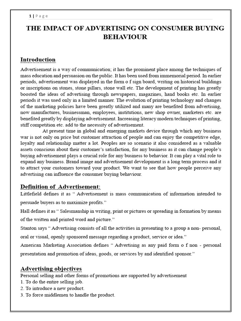 Complete THE IMPACT OF ADVERTISING ON CONSUMER BUYING BEHAVIOUR | PDF | Consumer Behaviour ...