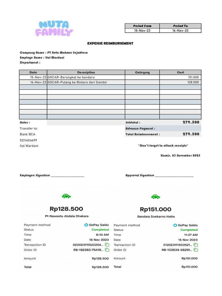 Reimbursment Slip 15-16 Nov 23 | PDF