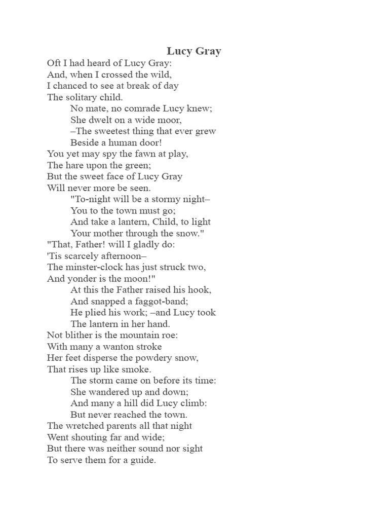 Lucy Gray - Wordsworth | PDF | Poetry | Poems