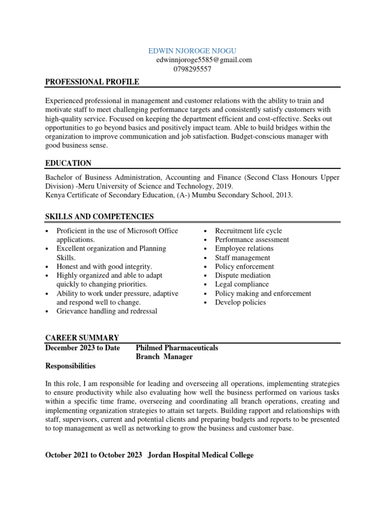 0 - Edwin Njoroge Updated CV | PDF | Employee Retention | Business Economics