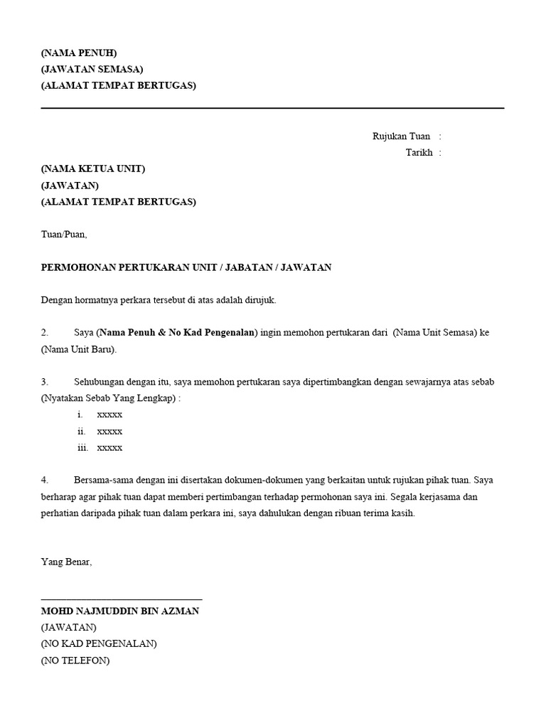 Permohonan Pertukaran Unit | PDF