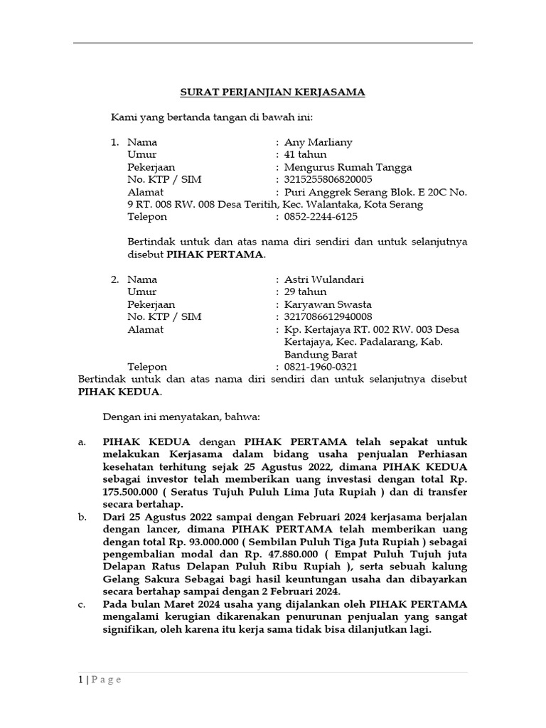 Surat Perjanjian Feri Astri | PDF