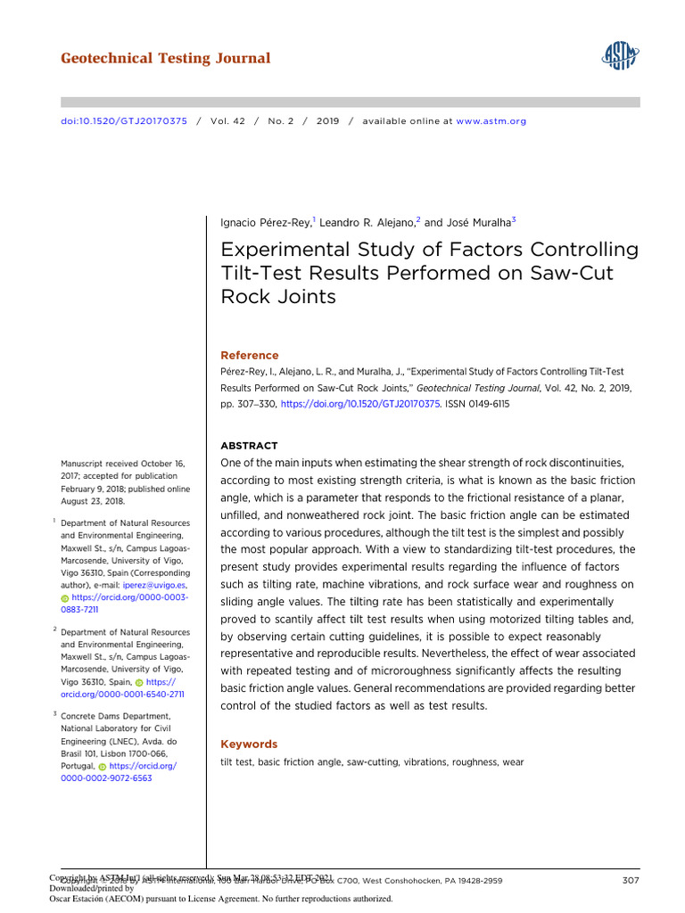 Experimental Study of Factors Controlling Tilt-Test Results Performed ...