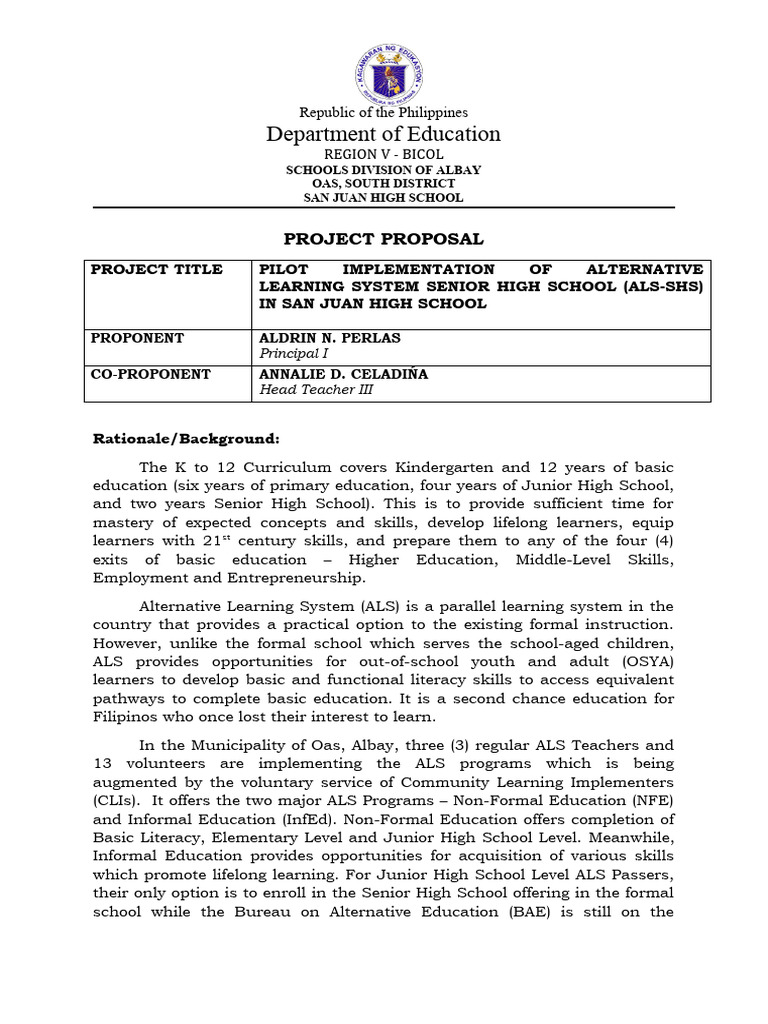 SJHS Proposal ALS SHS NOT FINAL | PDF | Learning