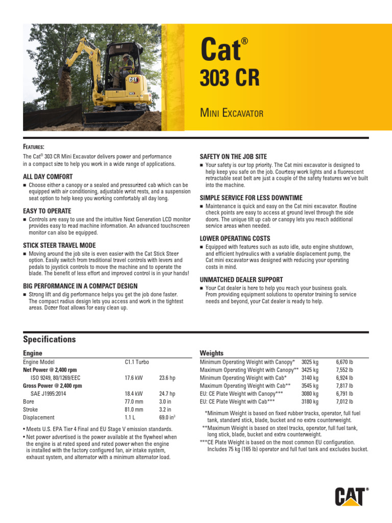 CAT brochure 303-CR | PDF | Horsepower | Elevator