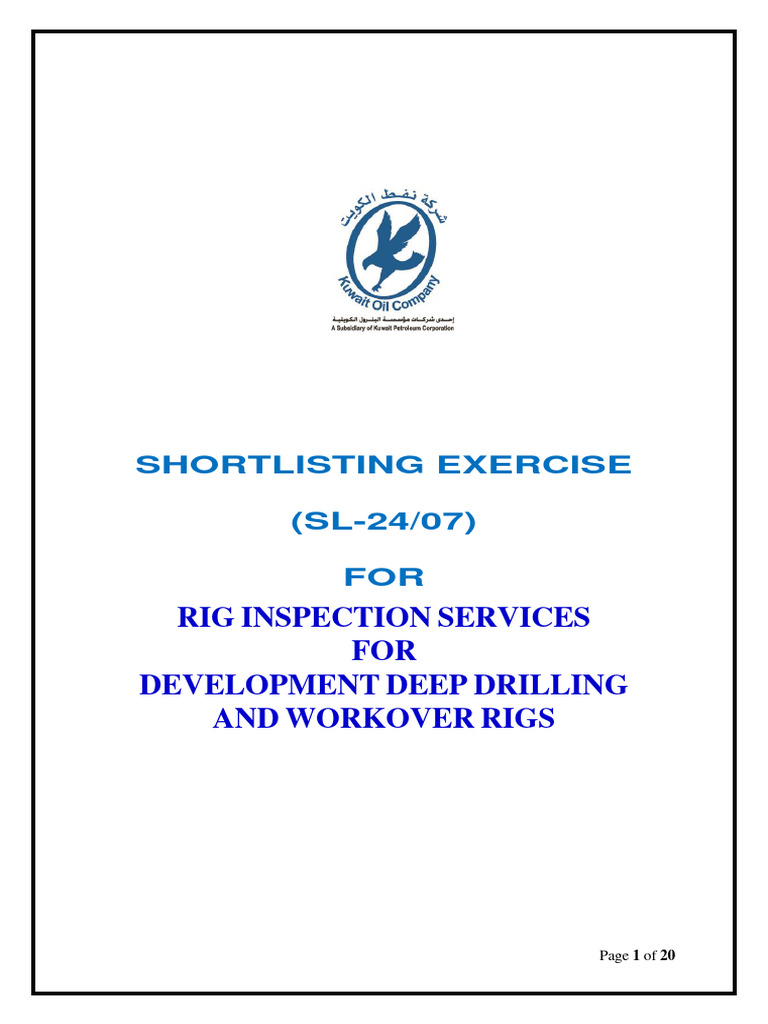 Shortlisting Exercise (SL-24-07) For RIG INSPECTION SERVICES FOR ...