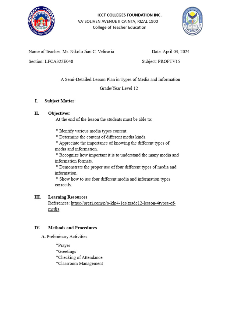 Lesson Plan: Types of Media | PDF | Media (Communication) | Information