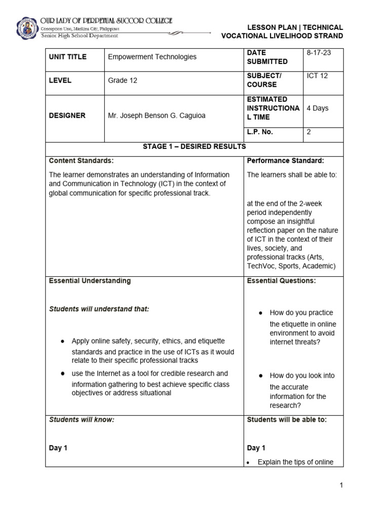 Lp2 Ict12 Lesson-Plan Prelim | PDF | Malware | Cyberspace