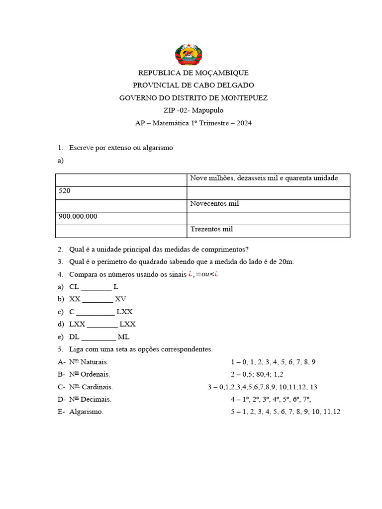 Avaliacao Trimestral - Mapupulo | PDF | Matemática