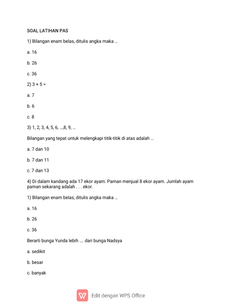 Soal Latihan Pas MTK | PDF