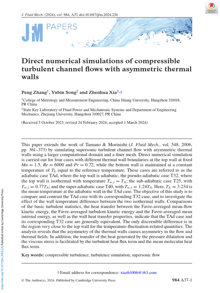 Direct Numerical Simulations of Compressible Turbulent Channel Flows With Asymmetric Thermal ...