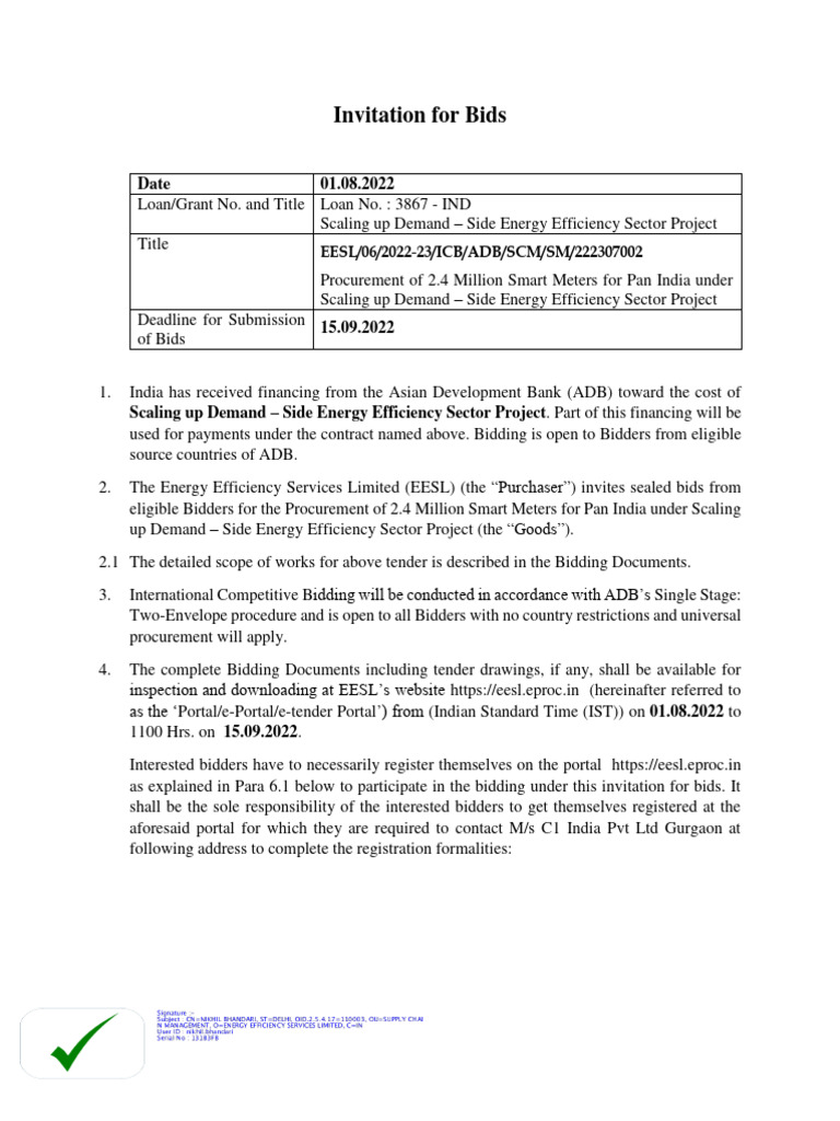 Invitation For Bids: Date 01.08.2022 | Download Free PDF | Procurement | Asian Development Bank