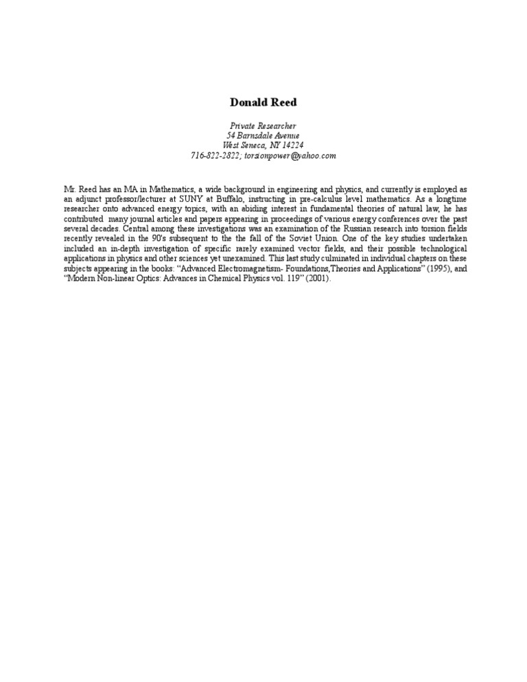 Donald Reed: Researcher in Torsion Fields | PDF