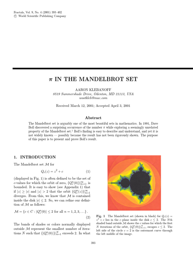 Pi In Mandelbrot Pdf Complex Analysis Algebra