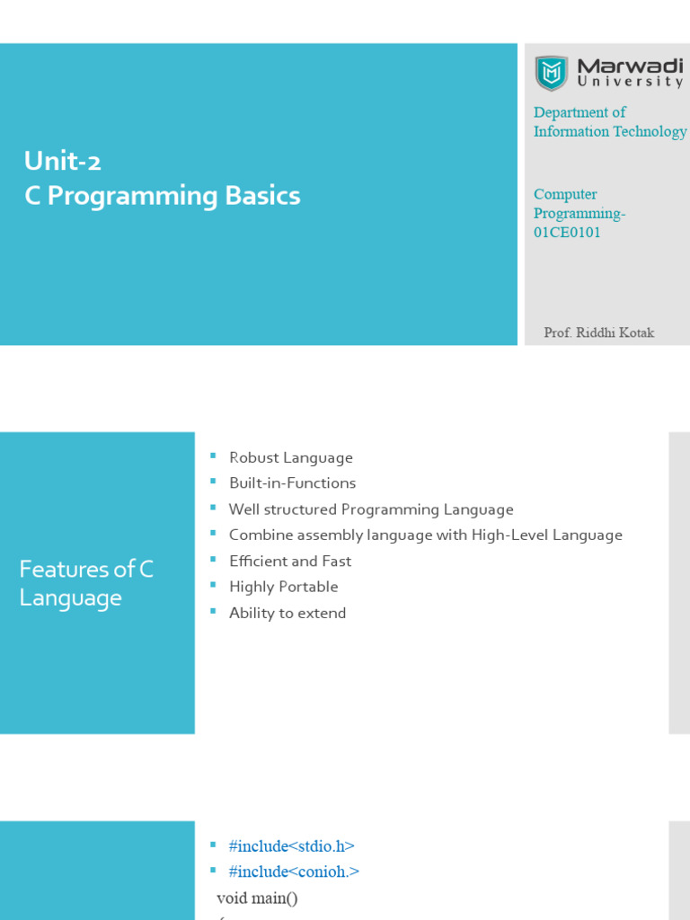 Unit2pptx 2022 10 20 09 40 44 | PDF | Data Type | C (Programming Language)