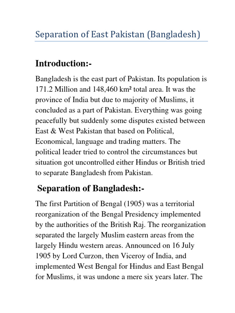 Separation of East Pakistan | PDF | Partition Of India | Politics Of India