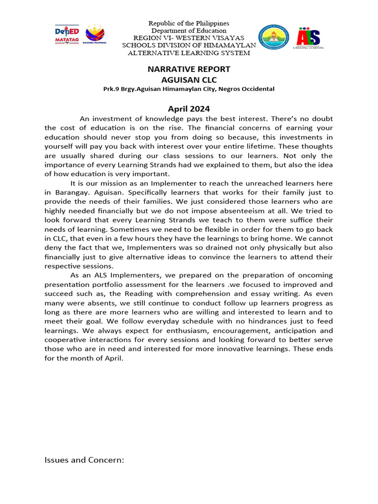 Aguisan April Accomplishement Report | PDF | Reading Comprehension ...