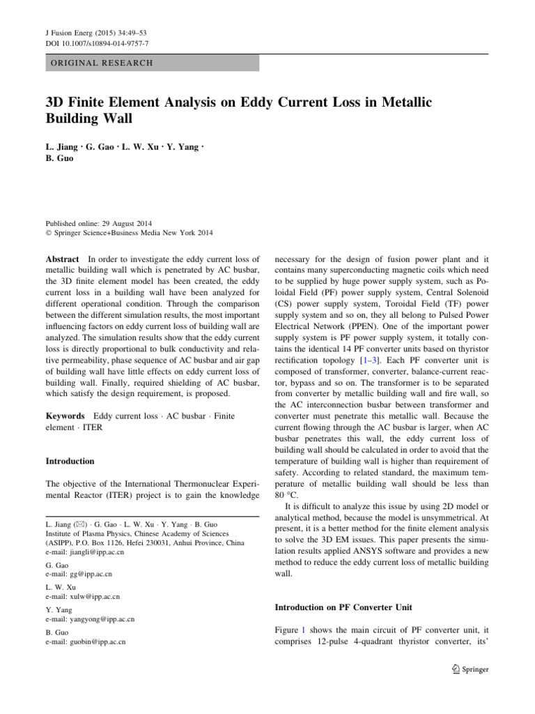3D Finite Element Analysis On Eddy Current Loss in Metallic Building Wall | PDF | Alternating ...