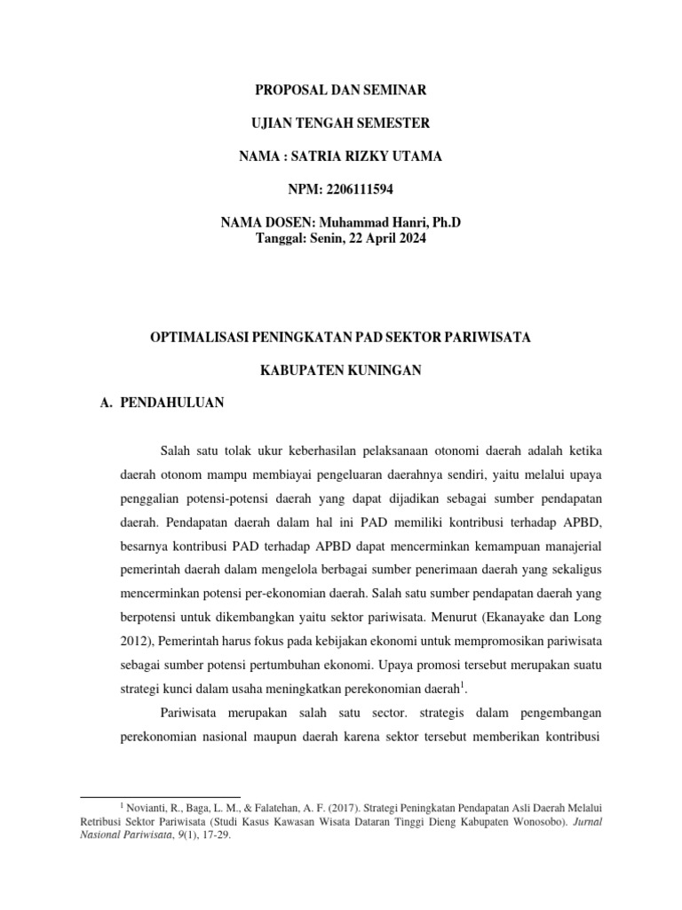 Proposal Dan Seminar Satria Rizki Utama | PDF | Ilmu Sosial | Perjalanan