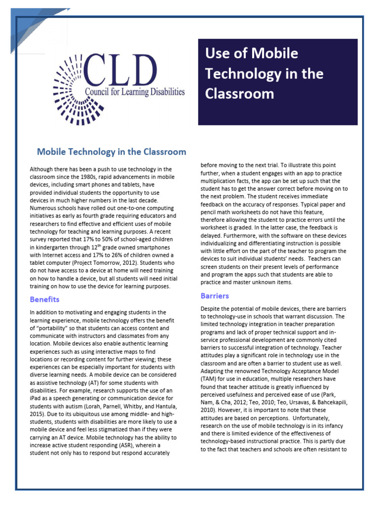 CLD Mobile Technology | PDF | Teachers | Mobile App