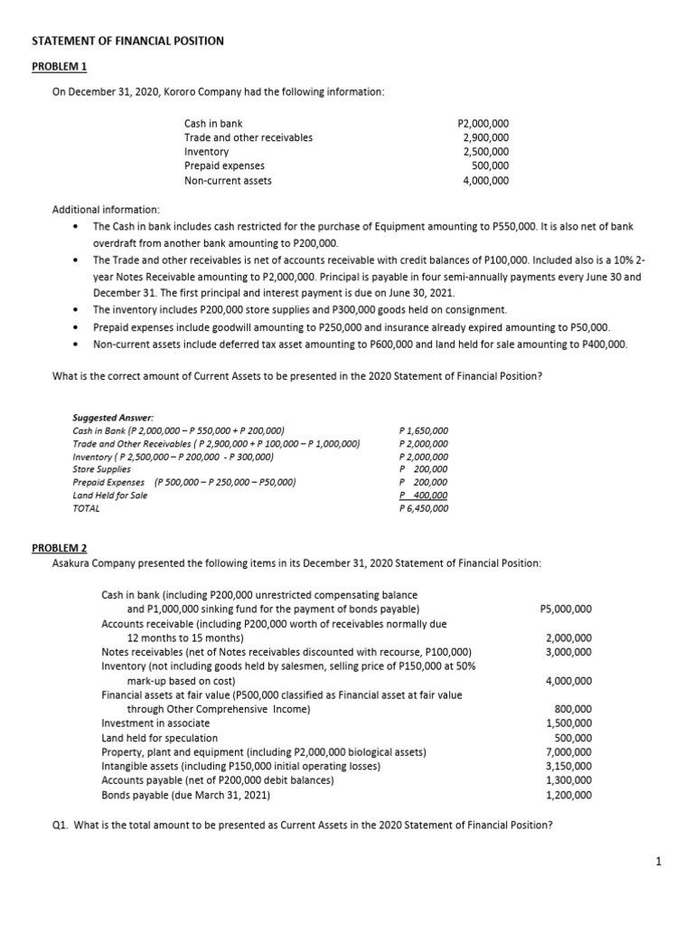 Statement of Financial Position | PDF | Debits And Credits | Balance Sheet