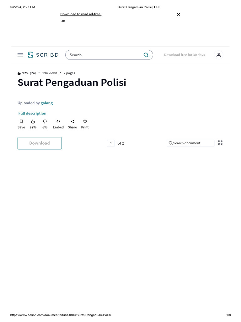 Surat Pengaduan Polisi - PDF | PDF | Scribd | Web 2.0