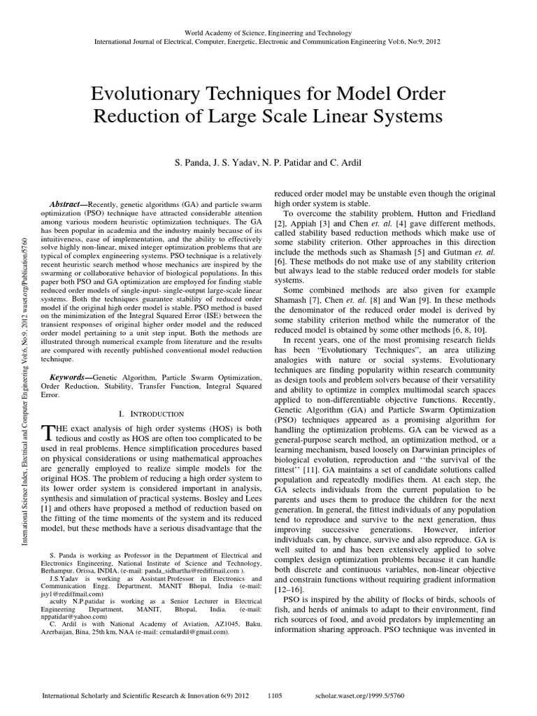 6 Evolutionary Techniques For Model Order Reduction Of Large Scale
