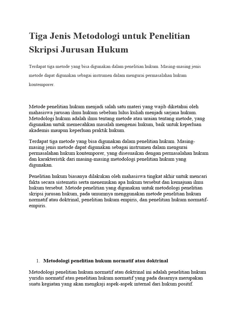 Tiga Jenis Metodologi Untuk Penelitian Skripsi Jurusan Hukum | PDF