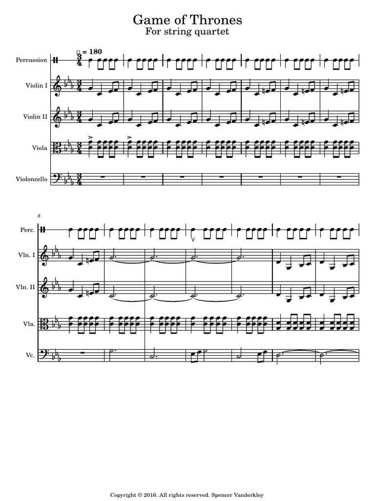 Game of Thrones Theme String Quartet | PDF | All Rights Reserved | Classical Music