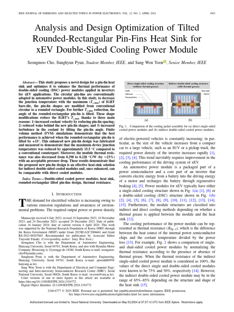 Analysis and Design Optimization of Tilted Rounded-Rectangular Pin-Fins Heat Sink For xEV Double ...